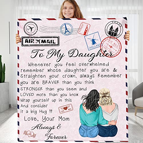 KERAOO to My Daughter Birthday Gifts, Daughter Flannel Throw Blankets Gift, Mother's Day Wedding Christmas Graduation Gift for Daughters from Mom (Daughter Gift-08, 60"X50")