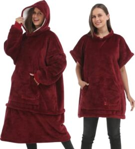 zillywood oversized wearable blanket hoodie with removable sleeves, hood and bottom. soft customizable fleece blanket hoodie with sleeves, wearable warm snuggle blanket with zippers. (wine, one size)