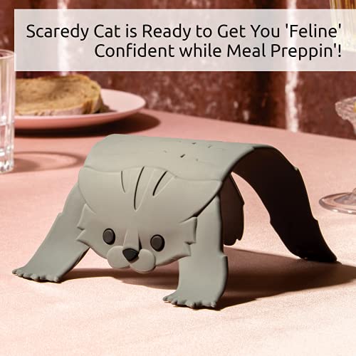 OTOTO Scaredy Cat Trivets for Hot Dishes Non Slip Heat Resistant Silicone Pot Holders & Trivet for Kitchen Counter - Cute Kitchen Accessories & Funny Cat Gifts - Hot Pot Holder for Wood Tables