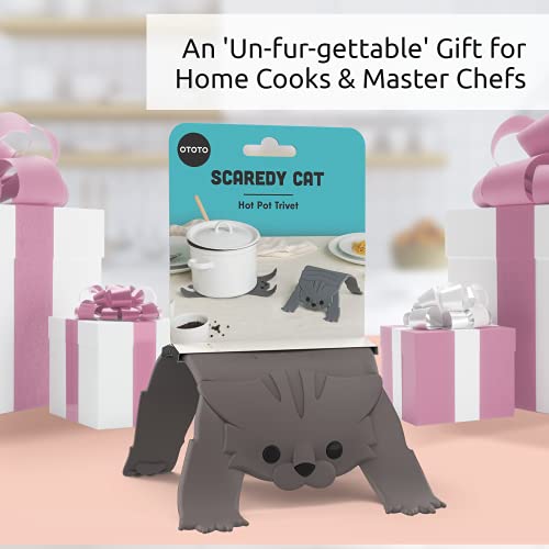 OTOTO Scaredy Cat Trivets for Hot Dishes Non Slip Heat Resistant Silicone Pot Holders & Trivet for Kitchen Counter - Cute Kitchen Accessories & Funny Cat Gifts - Hot Pot Holder for Wood Tables