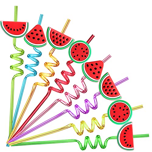 24 Watermelon Fruit Drinking Straws with 2 PCS Straws Cleaning Brush for One in A Melon Party Supplies Watermelon Birthday Party Supplies Decorations Favors