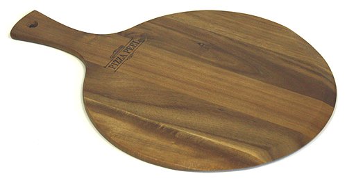 Mountain Woods Small Brown Round Acacia Wood Pizza Peel | Chop/Prep/Serve Board | Charcuterie Platter - 18" x 13" x 0.375"