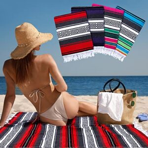 4 Pcs Mexican Blankets Bulk Handwoven Mexican Yoga Blanket Towel Colorful Falsa Serape Woven Throw Blanket Boho Mexican Beach Blankets for Outdoor Camping Beach Picnic Travel Home (Red)