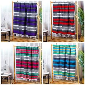 4 Pcs Mexican Blankets Bulk Handwoven Mexican Yoga Blanket Towel Colorful Falsa Serape Woven Throw Blanket Boho Mexican Beach Blankets for Outdoor Camping Beach Picnic Travel Home (Red)