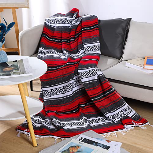 4 Pcs Mexican Blankets Bulk Handwoven Mexican Yoga Blanket Towel Colorful Falsa Serape Woven Throw Blanket Boho Mexican Beach Blankets for Outdoor Camping Beach Picnic Travel Home (Red)