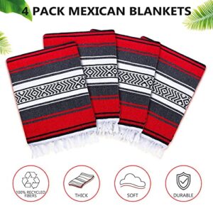 4 Pcs Mexican Blankets Bulk Handwoven Mexican Yoga Blanket Towel Colorful Falsa Serape Woven Throw Blanket Boho Mexican Beach Blankets for Outdoor Camping Beach Picnic Travel Home (Red)