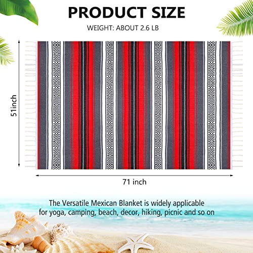 4 Pcs Mexican Blankets Bulk Handwoven Mexican Yoga Blanket Towel Colorful Falsa Serape Woven Throw Blanket Boho Mexican Beach Blankets for Outdoor Camping Beach Picnic Travel Home (Red)