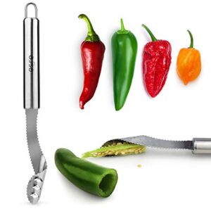 esre stainless steel pepper core remover, jalapeno pepper corer tool chili deseeder, sharp edge kitchen gadget seed remover dishwasher safe, slice off vegetables tops for barbecue