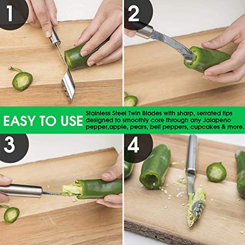 ESRE Stainless Steel Pepper Core Remover, Jalapeno Pepper Corer Tool Chili Deseeder, Sharp Edge Kitchen Gadget Seed Remover Dishwasher Safe, Slice off Vegetables tops for Barbecue