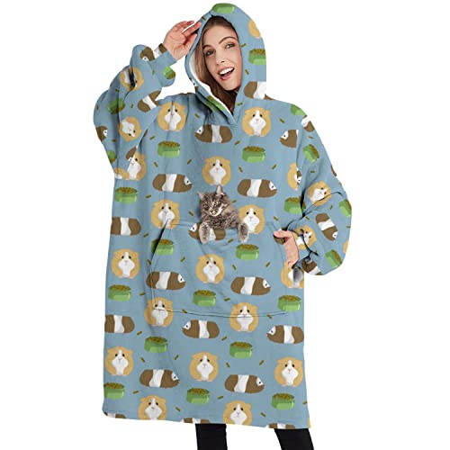 Oversized Wearable Blanket Hoodie Sweatshirt Guinea Pig Comfortable Flannel Blanket Sweater with Large Front Pocket for Women, Adult, Girls, Friend