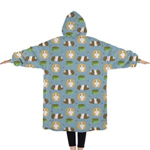 Oversized Wearable Blanket Hoodie Sweatshirt Guinea Pig Comfortable Flannel Blanket Sweater with Large Front Pocket for Women, Adult, Girls, Friend