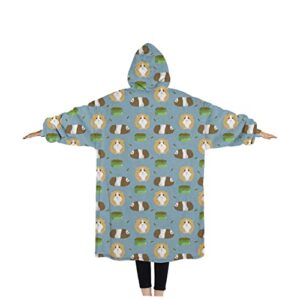 Oversized Wearable Blanket Hoodie Sweatshirt Guinea Pig Comfortable Flannel Blanket Sweater with Large Front Pocket for Women, Adult, Girls, Friend