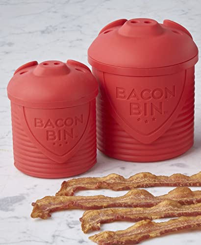 Talisman Designs Bacon Bin Grease Strainer & Collector | Family Friendly Kitchen Tools | Fun & Functional Silicone Grease Container | Holds up to 1 Cup | Red