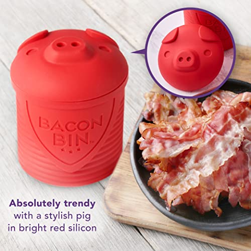 Talisman Designs Bacon Bin Grease Strainer & Collector | Family Friendly Kitchen Tools | Fun & Functional Silicone Grease Container | Holds up to 1 Cup | Red