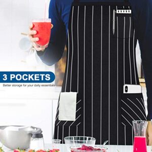 Syntus 2 Pack Adjustable Bib Apron with 3 Pockets Cooking Kitchen Aprons for Women Men Chef, Black/White Pinstripe