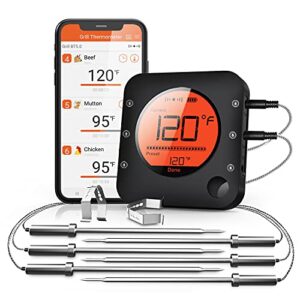 bluetooth meat thermometer wireless meat thermometer, wireless digital grill thermometer with 6 temperature probes, large lcd display, bluetooth thermometer for grill, smoker, oven, cooking and bbq