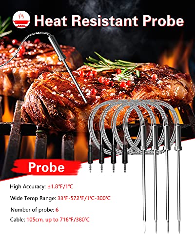 Bluetooth Meat Thermometer Wireless Meat Thermometer, Wireless Digital Grill Thermometer with 6 Temperature Probes, Large LCD Display, Bluetooth Thermometer for Grill, Smoker, Oven, Cooking and BBQ