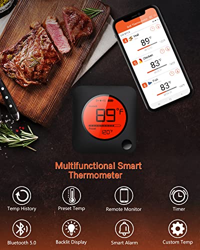 Bluetooth Meat Thermometer Wireless Meat Thermometer, Wireless Digital Grill Thermometer with 6 Temperature Probes, Large LCD Display, Bluetooth Thermometer for Grill, Smoker, Oven, Cooking and BBQ