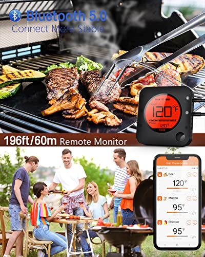 Bluetooth Meat Thermometer Wireless Meat Thermometer, Wireless Digital Grill Thermometer with 6 Temperature Probes, Large LCD Display, Bluetooth Thermometer for Grill, Smoker, Oven, Cooking and BBQ