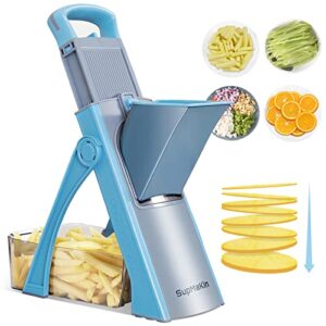 upgrade safe mandoline slicer, bigger entrance supmakin vegetable potato slicer chopper, adjustable thickness multi mandolin, julienne + dicer kitchen must haves (blue)