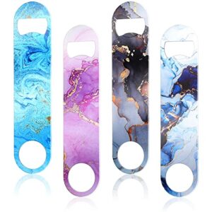 4 Pcs Flat Bottle Opener Heavy Duty Stainless Steel Beer Bottle Opener for Kitchen Bar Restaurant, 7 Inches (Marble Print)