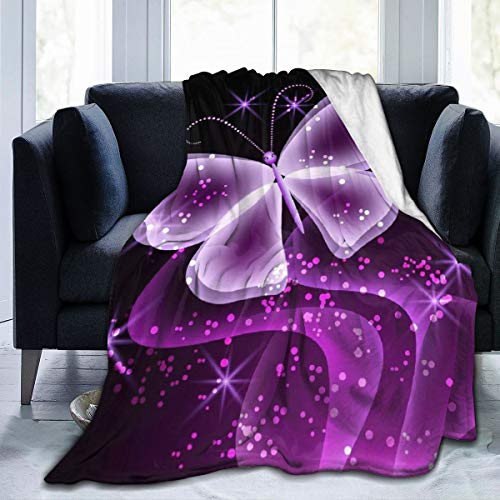 Cute Purple Butterfly Printed Blanket Throw Lightweight Super Soft Micro Fleece Throw Blankets Gift Fit Couch Bed Living Room Sofa Chair 80"X60"