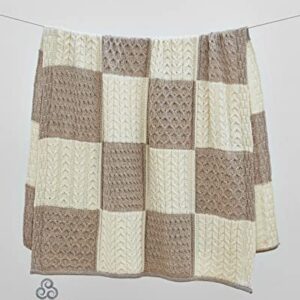 Aran Woollen Mills Patchwork Intarsia Merino Wool Irish Blanket,Wicker/White,One Size