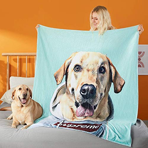 Personalized Dog Portrait Blanket Custom Blankets & Throws with Photo Christmas New Year Birthday Gifts Blanket Pet Dog | Cat Lover | Dog Mom |Cat Lady |Mother |Adults |Men |Women Gifts 50"×60"