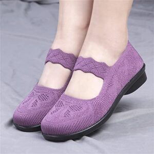 Fashion Spring and Summer Women Casual Shoes Flat Bottom Low Heel Round Toe Fly Woven Mesh Breathable Elastic Slip On Solid Color Womens Casual Sandals Heels (Purple, 6.5)