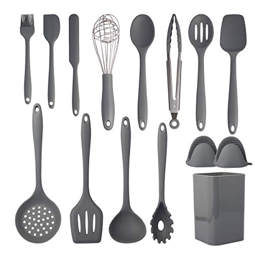 Cooking Utensils Set,15 Piece Silicone Kitchen Utensil Set,Non-Stick Silicone Cooking Utensils,Heat Resistant 446°F Cookware Utensil Set,Kitchen Utensils Set with Holder(Non Toxic)