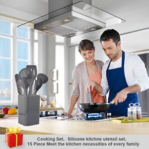 Cooking Utensils Set,15 Piece Silicone Kitchen Utensil Set,Non-Stick Silicone Cooking Utensils,Heat Resistant 446°F Cookware Utensil Set,Kitchen Utensils Set with Holder(Non Toxic)