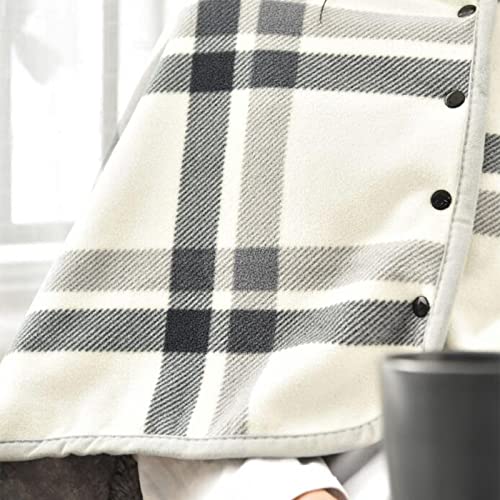 QQXX Wearable Blanket Poncho with Buttons, Soft Flannel Wrap Shawl, Multifunction Plaid Pattern Throw Blanket Lazy Blanket for Women (130x80cm(51x31inch), A)