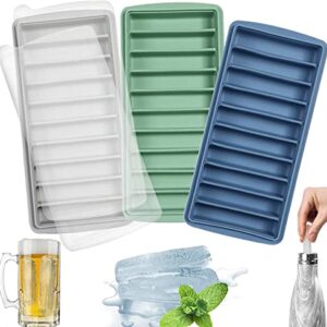 LessMo 3 PCS Ice Cube Tray, Long Ice Stick Tray Silicone with Lid, Rectangular Narrow Stick, Reusable, Flexible, Easy Release, for Small Mouth Sport Bottles, Juice Bottles, Cocktail Parties