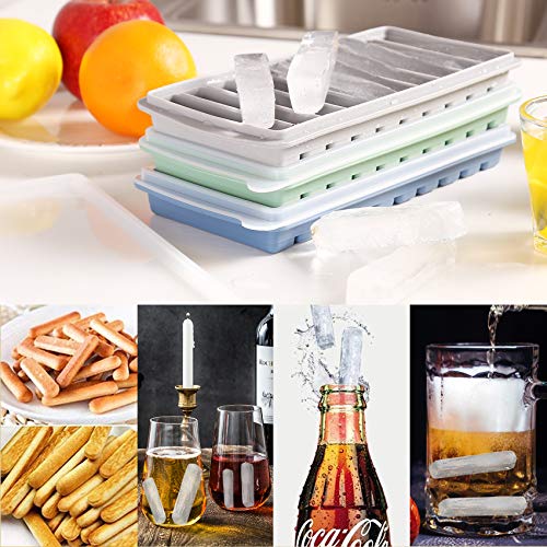 LessMo 3 PCS Ice Cube Tray, Long Ice Stick Tray Silicone with Lid, Rectangular Narrow Stick, Reusable, Flexible, Easy Release, for Small Mouth Sport Bottles, Juice Bottles, Cocktail Parties