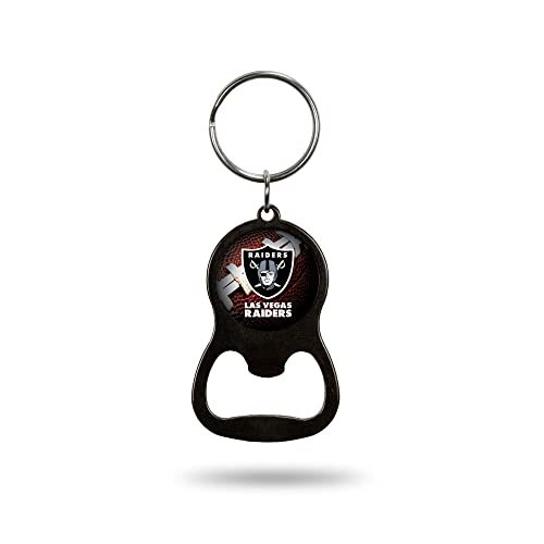 NFL Football Las Vegas Raiders Black Metal Keychain - Beverage Bottle Opener With Key Ring - Pocket Size