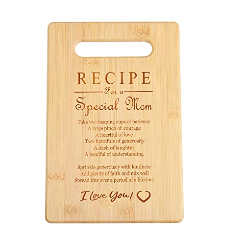 Mothers Day Gifts Bamboo Cutting Board, Mom Birthday Present Recipe for a Special Mom Love Heart