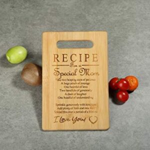 Mothers Day Gifts Bamboo Cutting Board, Mom Birthday Present Recipe for a Special Mom Love Heart