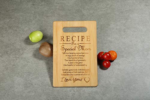 Mothers Day Gifts Bamboo Cutting Board, Mom Birthday Present Recipe for a Special Mom Love Heart