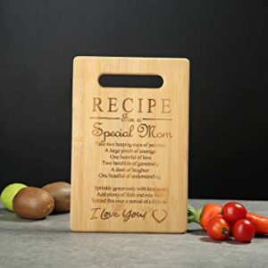 Mothers Day Gifts Bamboo Cutting Board, Mom Birthday Present Recipe for a Special Mom Love Heart