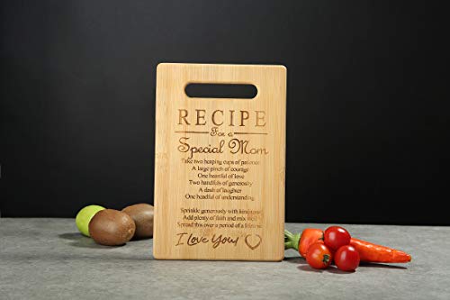 Mothers Day Gifts Bamboo Cutting Board, Mom Birthday Present Recipe for a Special Mom Love Heart