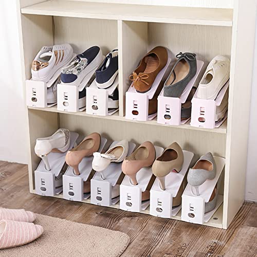 Shoe Slots Organizer,Adjustable Double Layer Stack Shoe Rack, 50% Space-Saving Storage Rack Holder, White