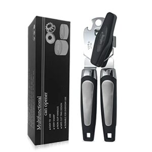 safring can opener manual, handheld strong heavy duty stainless steel can opener, comfortable handle, sharp blade smooth edge, can openers with multifunctional bottle opener