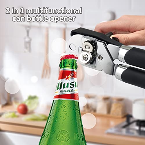 Safring Can Opener Manual, Handheld Strong Heavy Duty Stainless Steel Can Opener, Comfortable Handle, Sharp Blade Smooth Edge, Can Openers with Multifunctional Bottle Opener