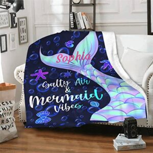 personalized mermaid blanket custom name blanket for girls women customized mermaid tail scale blanket cute animal soft cozy lightweight fleece throw blanket birthday gift for sofa bed xs for toddlers