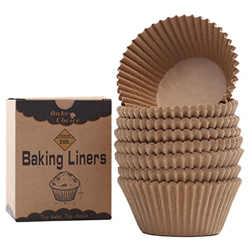 [9 Colors Available] 200pcs Standard Natural cupcake liners for baking,food grade cupcake wrappers,non-stick, greaseproof parchment muffin liners,by Bake Choice