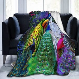 peacock throw blanket multiple peacock elements luxury cozy plush soft blanket for bed, couch, sofa, dorm, home decor prince size 50"x40"