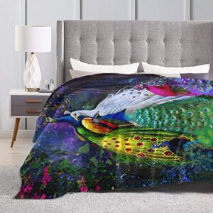 Peacock Throw Blanket Multiple Peacock Elements Luxury Cozy Plush Soft Blanket for Bed, Couch, Sofa, Dorm, Home Decor Prince Size 50"X40"