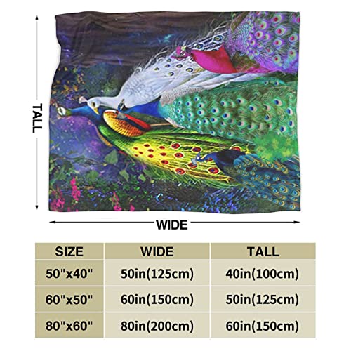 Peacock Throw Blanket Multiple Peacock Elements Luxury Cozy Plush Soft Blanket for Bed, Couch, Sofa, Dorm, Home Decor Prince Size 50"X40"