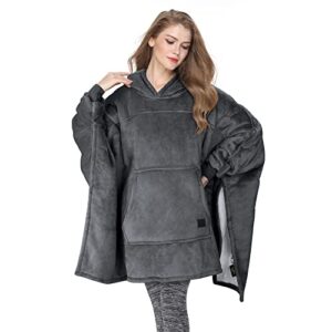 Tirrinia Oversized Hoodie Blanket Batwing Sleeve Sweatshirt Cozy Sherpa Huge Wearable Blankets Gift for Adults Women Teenagers Wife Girlfriend Grey