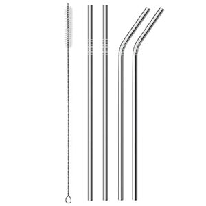 Metal Stainless Steel Straws, 4pcs 12" Ultra Long Reusable Metal Drinking Straws with Cleaning Brush and Silicone Tips for Tall Tumblers